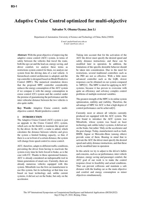 Pdf Adaptive Cruise Control Optimized For Multi Objective
