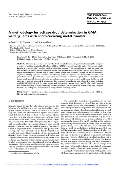 Pdf A Methodology For Voltage Drop Determination In Gma Welding Arcs With Short Circuiting