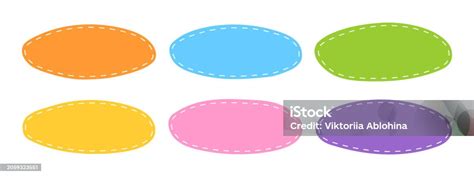 점선 스티치가 있는 손으로 그린 타원형 모양 귀여운 유기적 형태 다채로운 태그 패치 텍스트 상자 스티커 말풍선 레이블 메시지