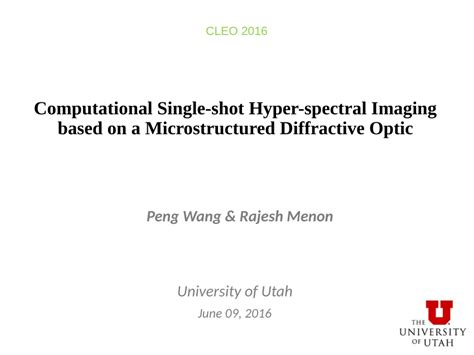 Pdf Computational Single Shot Hyper Spectral Imaging Based On A