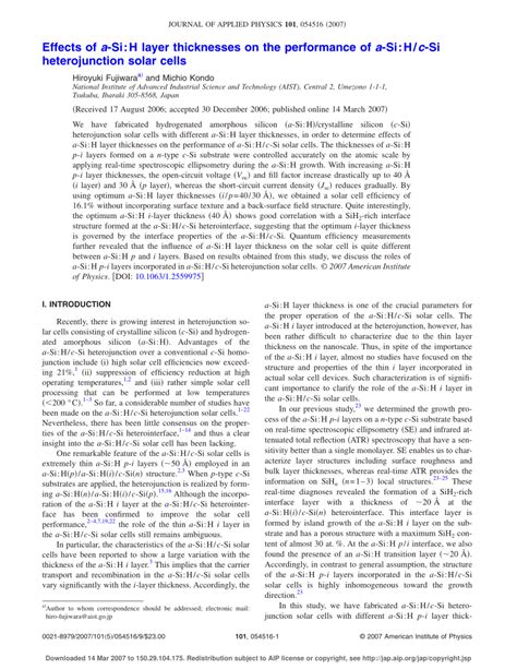Pdf Effects Of A Sih Layer Thicknesses On The Performance Of A Sihc Si Heterojunction Solar