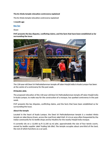 The Kl Hindu Temple Relocation Controversy Explained Pdf