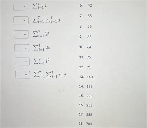 Solved Match The Following Summations With Their Values If