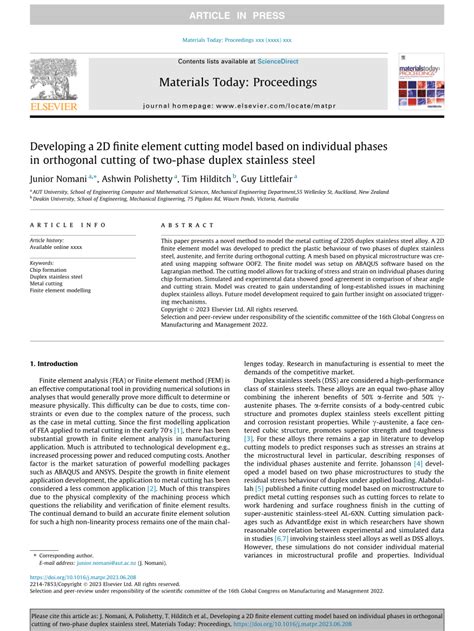 pdf developing a 2d finite element cutting model based on individual