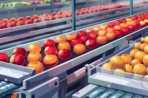Premium Photo A Variety Of Apples And Oranges On A Moving Conveyor