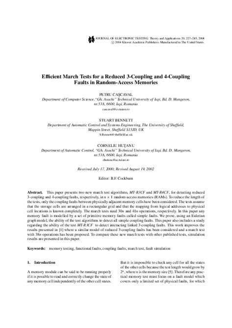 pdf efficient march tests for a reduced 3 coupling and 4 coupling