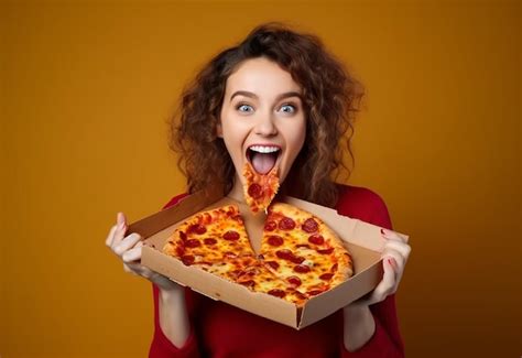Photo Portrait Of Young Hungry Girl Friends Eating Pizza Together