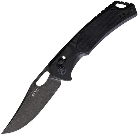SRM 9201 Folding Knife Black G10 Handle D2 Plain Edge Black Stonewash ...