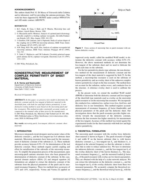 Pdf Nondestructive Measurement Of Complex Permittivity Of Sheet Material