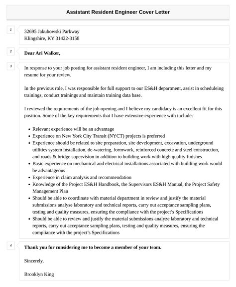 Assistant Resident Engineer Cover Letter Velvet Jobs