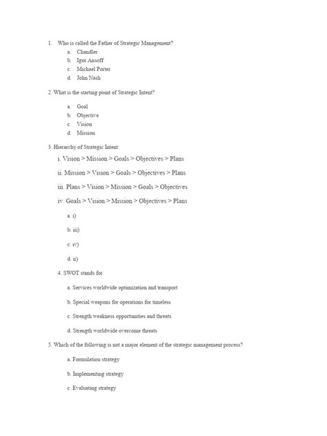 Sm Multiple Choice 1 Pdf Strategic Management Swot Analysis