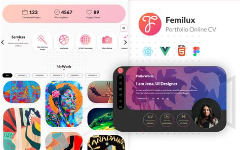 femilux html react vue figma portfolio online cv template