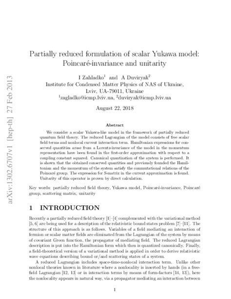 pdf partially reduced formulation of scalar yukawa model