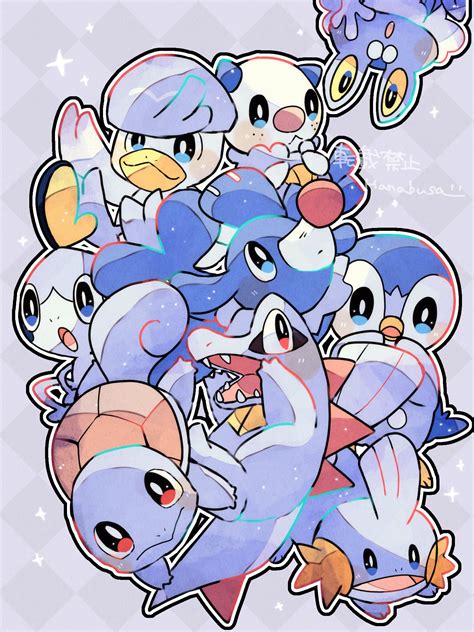 Piplup Oshawott Squirtle Sobble Popplio And More Pokemon Drawn By Hanabusaoekaki Danbooru