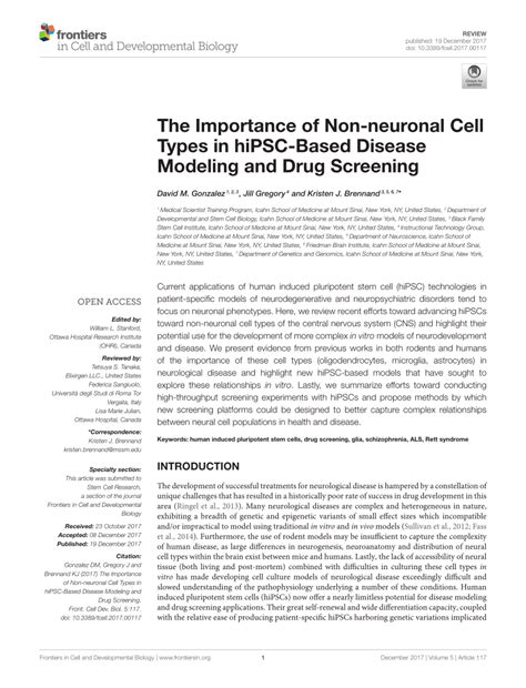 PDF The Importance Of Non Neuronal Cell Types In HiPSC Based Disease
