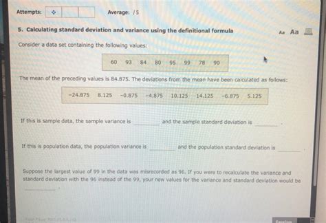 Solved Attempts 5 Calculating Standard Deviation And