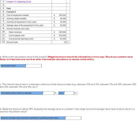 Solved 1 Chapter 13 Applying Excel 2 3 Data 4 Example E 5