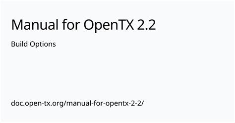 Build Options Manual For OpenTX