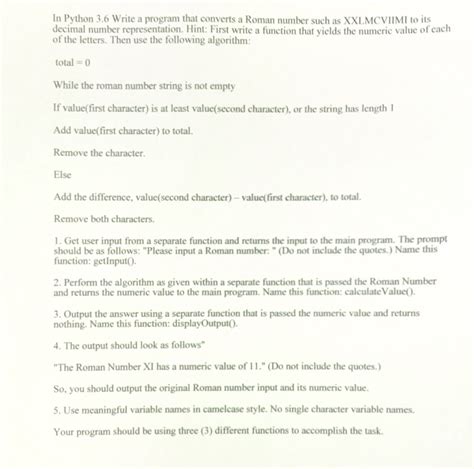 Solved In Python 36 Write A Program That Converts A Roman