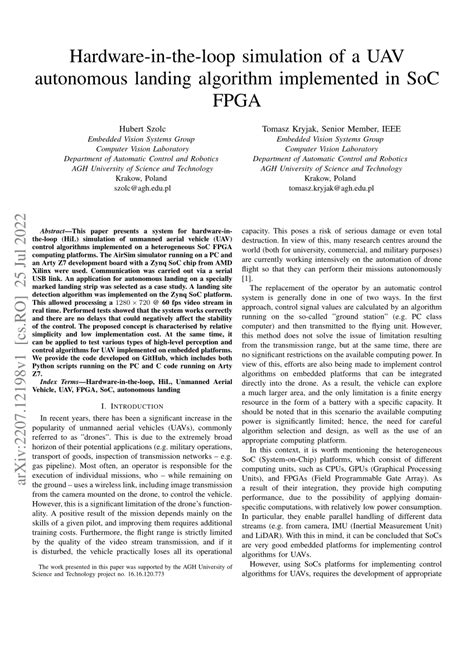 Pdf Hardware In The Loop Simulation Of A Uav Autonomous Landing
