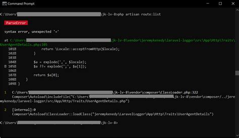 parse error when running php artisan route list · issue 376