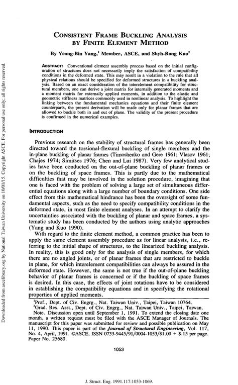 Pdf Consistent Frame Buckling Analysis By Finite Element Method