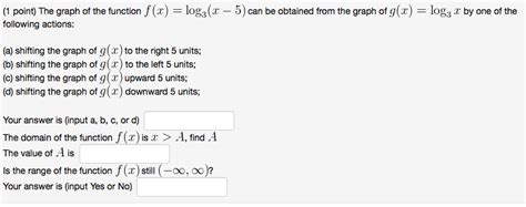 solved 1 point the graph of the function f x log3 a 5 can
