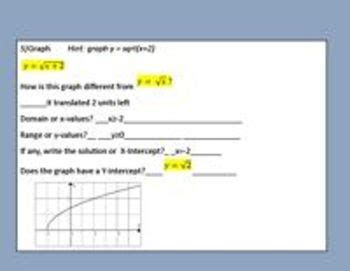 Radicals Lesson 6 Graphing Radical Functions With Technology TPT