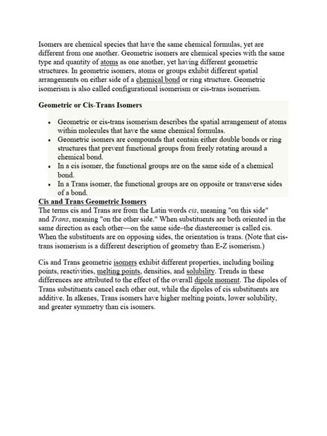Geometric Isomerism Pdf Physical Chemistry Space