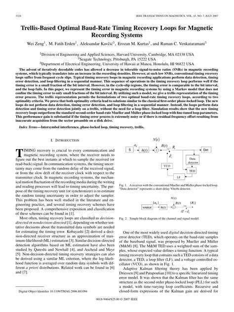 Pdf Trellis Based Optimal Baud Rate Timing Recovery Loops For Magnetic Recording Systems
