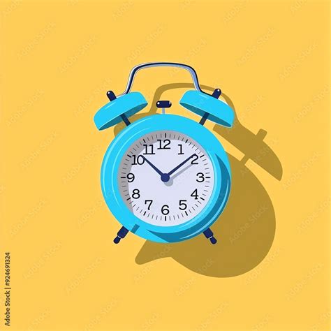 Blue Retro Alarm Clock Showing 7 Oclock Against Yellow Background With