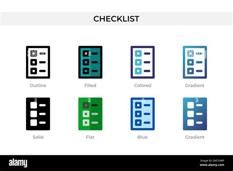 Checklist Icon In Different Style Checklist Vector Icons Designed In Outline Solid Colored
