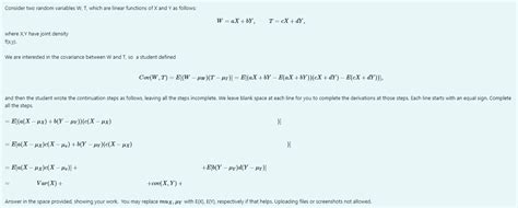 Solved Consider Two Random Variables W T Which Are Linear Chegg