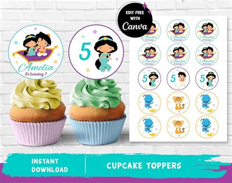 Jasmine Toppers Jasmine Cupcake Princess Toppers Jasmine Decoration