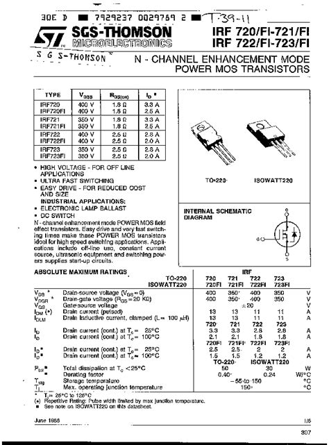 IRF722 datasheet(1/6 Pages) STMICROELECTRONICS | N-channel enhancement ...