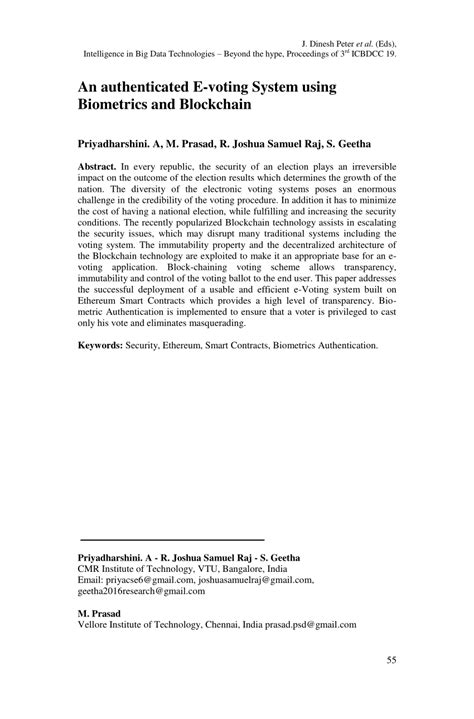 pdf an authenticated e voting system using biometrics and blockchain