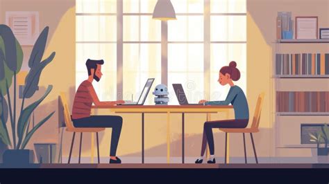 Collaboration Between A Human And A Robot At A Modern Workspace On A Technology Project