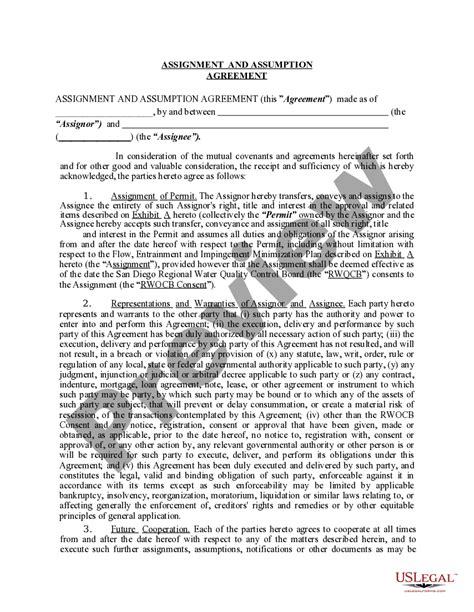 California Assignment And Assumption Agreement Us Legal Forms