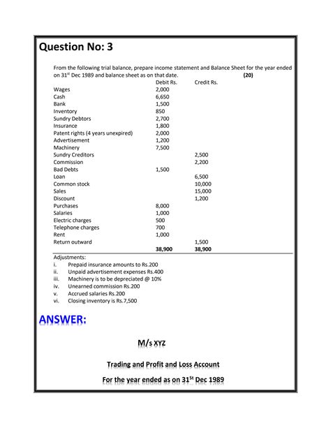 solution accounting numerical income statement and balance sheet