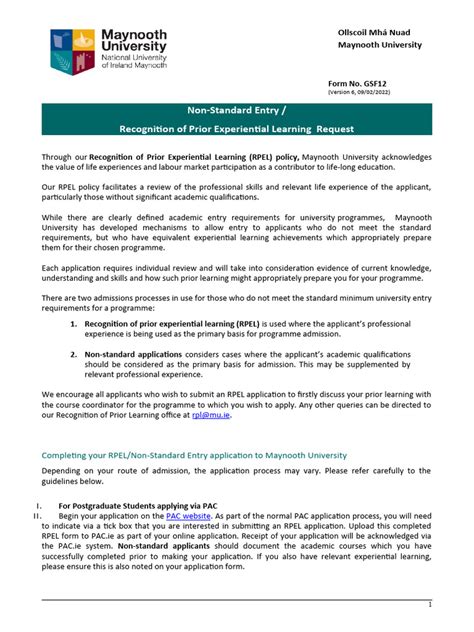 Gsf12 Non Standard Entry Rpl Application Form Pdf