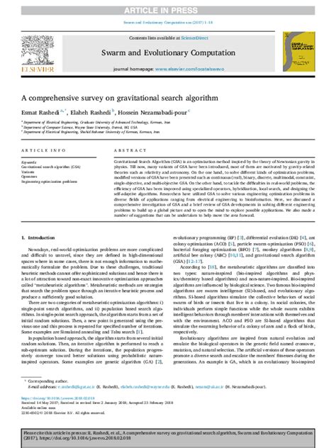 Pdf A Comprehensive Survey On Gravitational Search Algorithm
