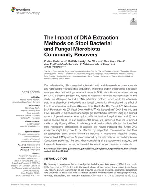Pdf The Impact Of Dna Extraction Methods On Stool Bacterial And Fungal Microbiota Community