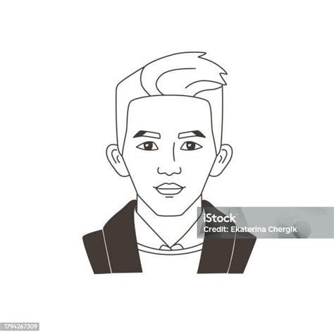 낙서 손으로 그린 스타일에 아시아 남자의 초상화 얘들 아바타 얼굴 머리 스케치 선 디자인 개요 간단한 벡터 그림입니다 귀여운에 대한 스톡 벡터 아트 및 기타 이미지 Istock