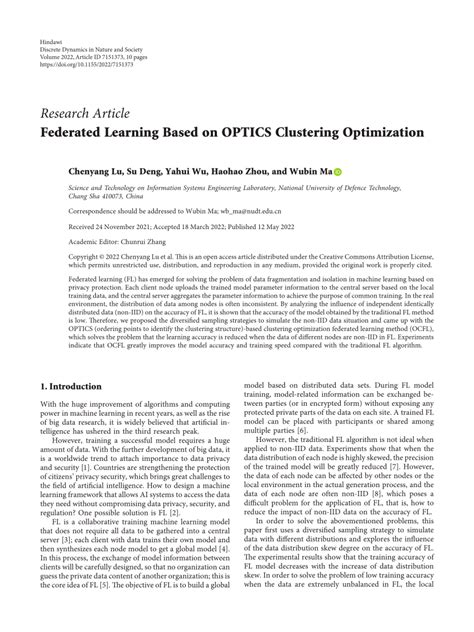 Pdf Federated Learning Based On Optics Clustering Optimization
