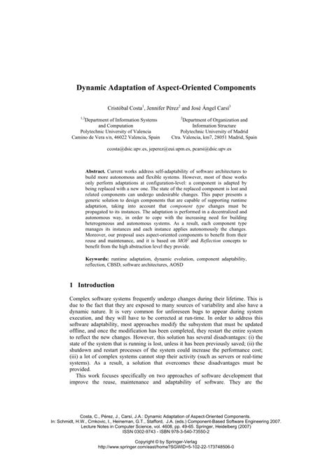 Pdf Dynamic Adaptation Of Aspect Oriented Components