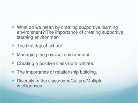 Creating supportive learning environment.