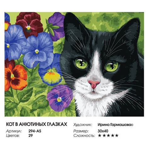 Картина по номерам «Кот в анютиных глазках» 294-AS Белоснежка 30x40 ...