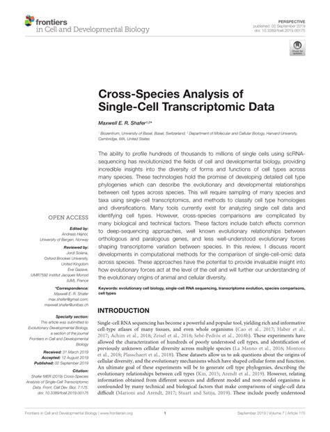 Pdf Cross Species Analysis Of Single Cell Transcriptomic Data