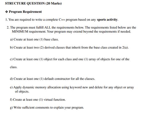 Solved Structure Question 20 Marks Program Requirement 1