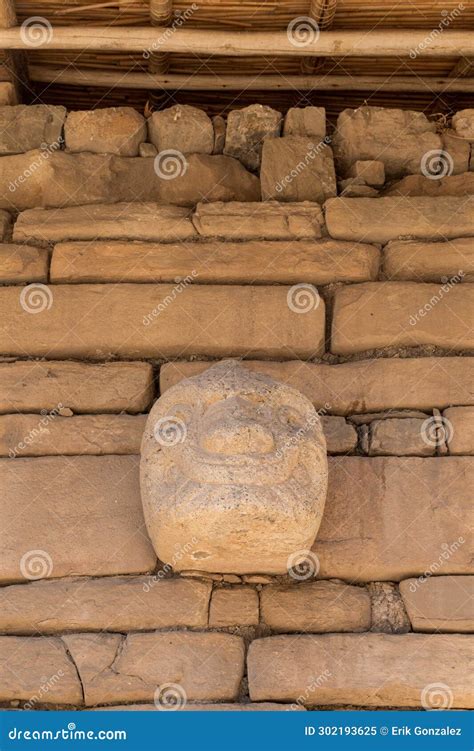 Clava Head In The Ruins Of The Chavin De Huantar Civilization Stock